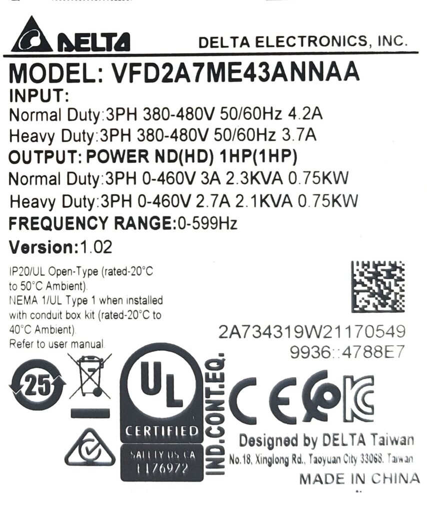Delta ME300 Series Model : VFD2A7ME43ANNAA - Intech Delta System